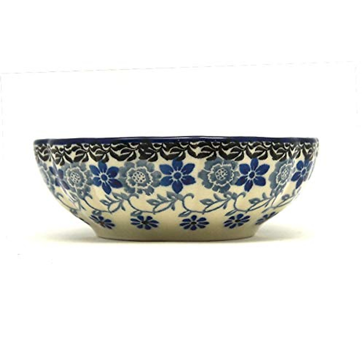 Polish Pottery Bowl - Shallow Scalloped - Small - Silver Lace