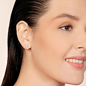 Jewelili Stud Earrings with Cubic Zirconia 5MM in 10K Yellow Gold