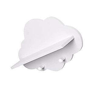 YaptheS Wood Floating Shelf, Cloud Shelves White Cloud Shape Wood Floating Shelf Coat Hanger Storage Rack Nursery Accessories, Nursery Accessories