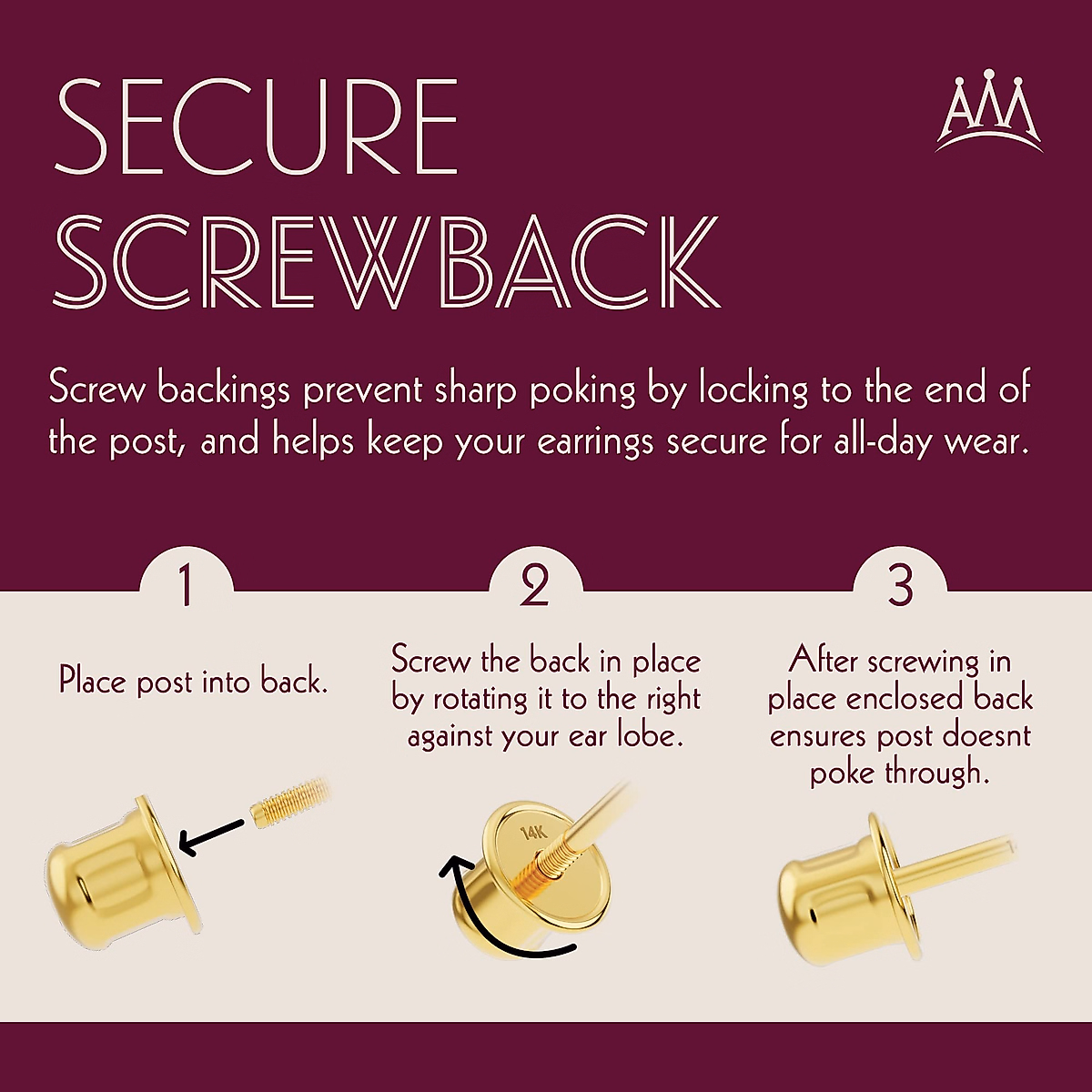 14kt Yellow Gold Tiny Cubic Zirconia Small CZ Solitaire Stud Earrings with Screwback (2.5mm)