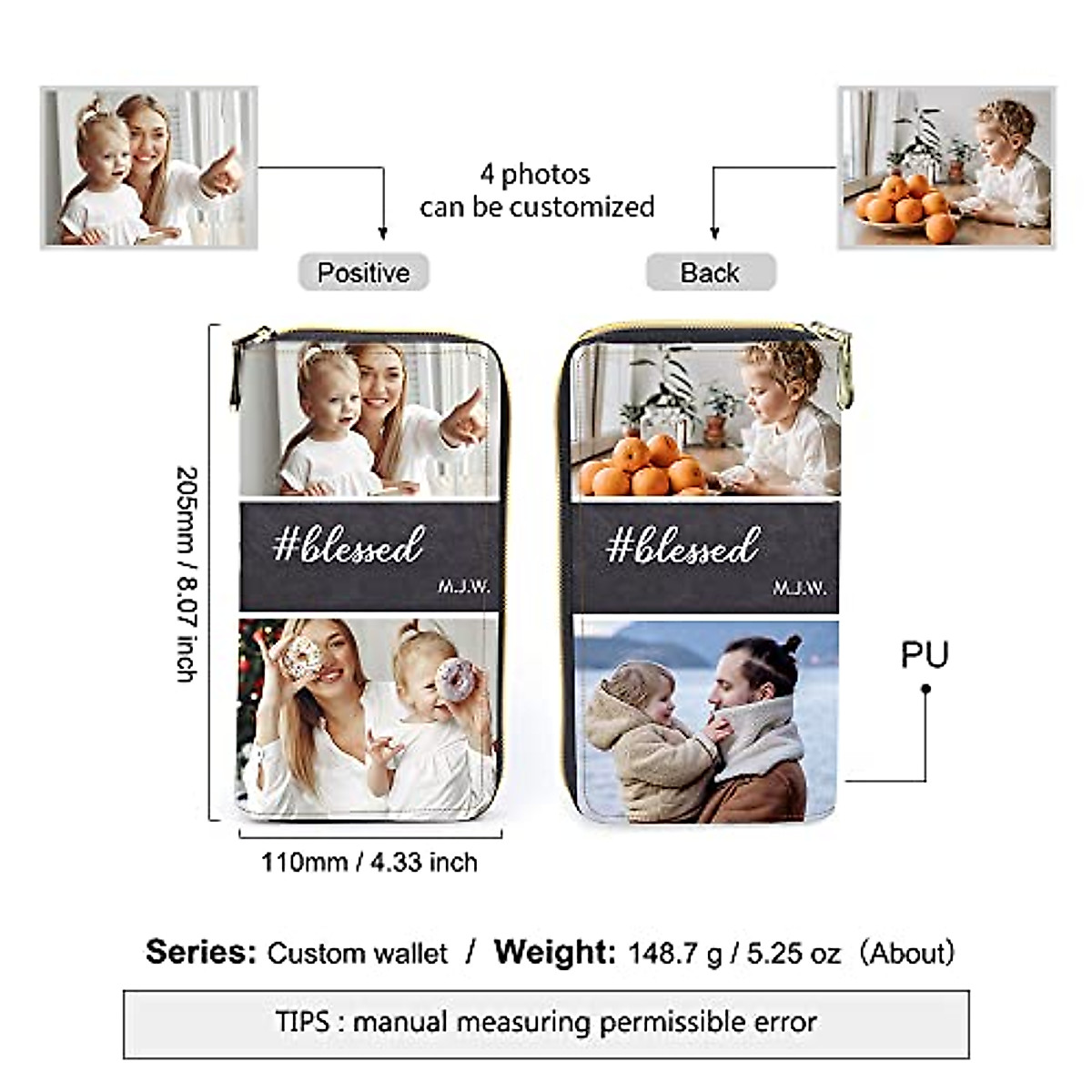 Gemszoo Women's Custom Photo Wallet Personalized Engraved Picture Name Handbag Long Credit Card Holder Zip Around Clutch (Style 3)