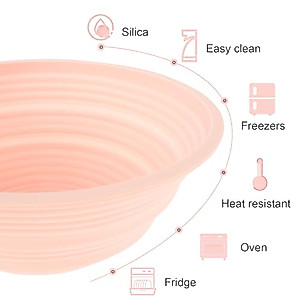 esidianzi 2Pcs Bread Proofing Basket Silicone Round Dough Proofing Bowl Foldable Bread Dough Fermentation Container Reusable Heat Resistance Dough Proofing Box for Home Kitchen 23x9cm