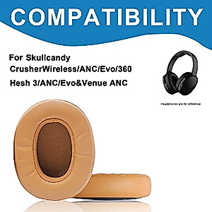 HESH 3 Protein Leather Replacement Earpads Ear Cushions Headset Repair Parts for Skullcandy Crusher Wireless/ANC/Evo/360 &Hesh 3/ANC/Evo&Venue ANC(Brown)