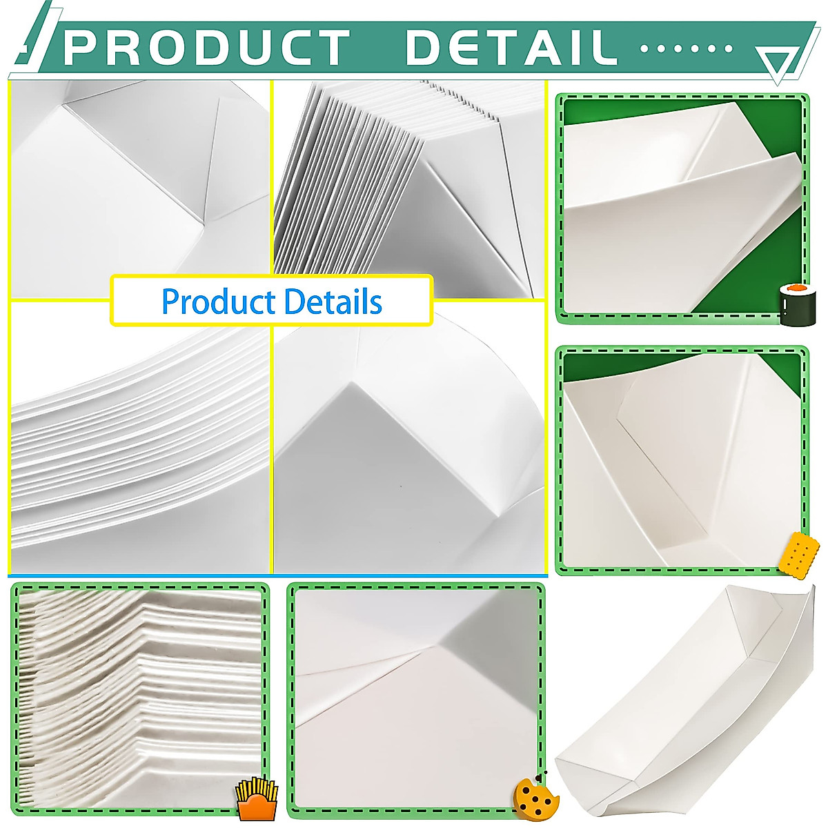 MotBach 200 Pack Small Paper Food Boats, 1/4 Lb Disposable Kraft Food Trays, Take Out Paper Boats, Food Serving Trays, Grease Resistant Paper Trays for Party Fries Popcorn Nachos Snacks Tacos, (White)