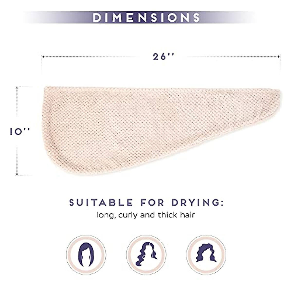 Microfiber Hair Towel for All Hair Style, 2 Pack Quick Drying Hair Turban - Perfect for Women, Men and Kids (Beige + Grey)