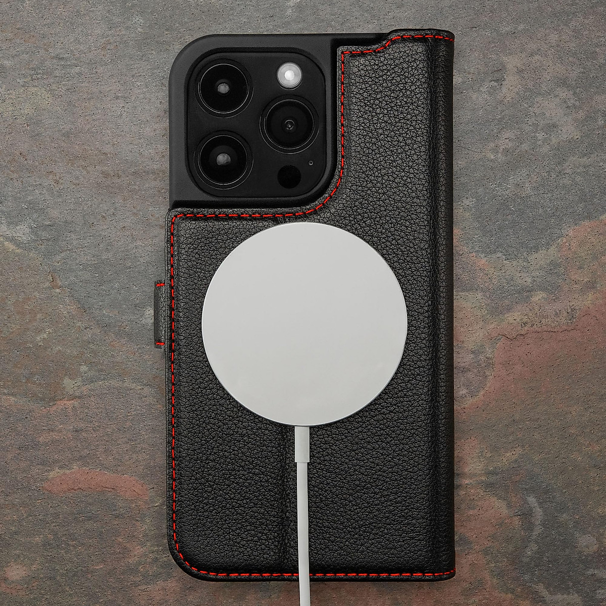 TORRO Premium Leather Case Compatible with iPhone 15 Pro 6.1" – Genuine Leather Wallet Flip Folio Case with Kickstand and Card Slots (Compatible with Official MagSafe Chargers) - Black