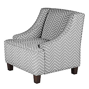 HomePop Youth Upholstered Swoop Arm Accent Chair, Grey and White Chevron