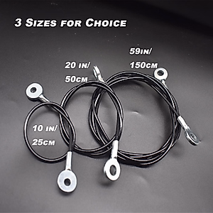 Bytiyar 10 pcs 20 inch (50cm) 3mm Thickness Galvanized Steel Wire Cable Eyelets Ended Short Rope Lanyard Safety Tether Chain Lock with Vinyl Coated Cover Black