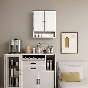 IANUE Bathroom Cabinet - Over The Toilet Storage Cabinet White Medicine Cabinet, Bathroom Wall Cabinet with 2 Doors and Adjustable Shelves, Small Wall Mounted Cabinet for Bathroom, Kitchen, Laundry