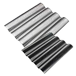Zerodis Perforated French Bread Pan,Non Stick Perforated French Bread Pan Bakeware Toast Cooking Bake Home Bread Baking Waves Toaster Oven Baking Tray (4)