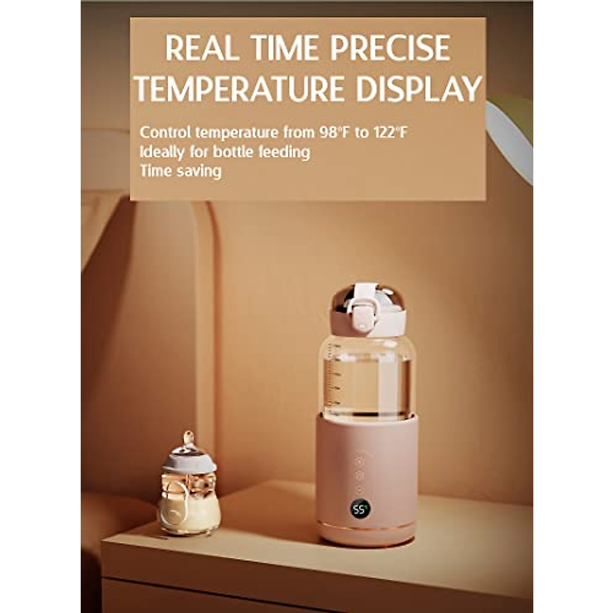 MOMOLIA Portable Water Warmer for Formula, Breastmilk, Precise Temp Control, 10 oz. Rechargeable, Wireless Bottle Warmer for Car, Travel, Outdoor, Battery Powered(White)