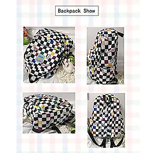 Nouflux Kawaii Backpack for Girls School Cute Backpack with Doll Checkerboard Backpack Teen Girls(Black)