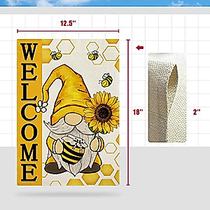 CMEGKE Gnome Welcome Garden Flag, Sunflower Garden Flag, Gnome with Sunflowers Bee Yard Flag Spring Summer Vertical Double Sided Burlap Party Holiday Yard Home Farmhouse Outside Decor 12.5 x 18 In