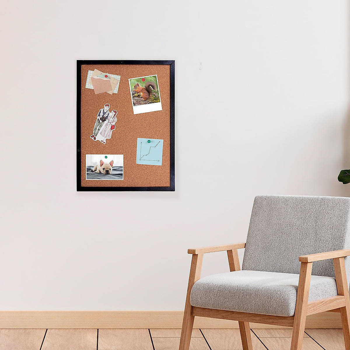 Black Cork Board Bulletin Board, 14.6"X 11" Cork Board, Oak Wood Finish Frame, Wall Mounted Cork Board for Office Home and School(Pins, Eye Bolts, gaskets, Screws)
