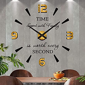 VANGOLD Wall Clock Oversized Wall Clock for Living Room Decor, Decorative Wall Clocks Battery Operated (Gold Home Decoration)