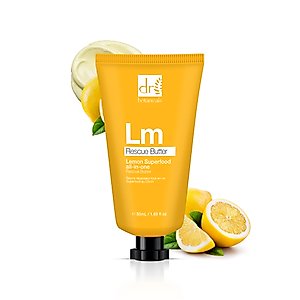 Dr Botanicals Lemon Rescue Body Butter w/Shea - Spa Quality Moisturizer - Dry Skin - Feet - Elbows - Knees - Coconut Lemongrass & Almond Oil - Penetrates Fast - Soft Supple & Radiant - 1.69oz