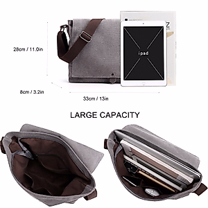 XHUMORG Canvas Messenger Bag Travel Shoulder bag 13.3" Laptop Bags Satchel Crossbody Bag for Men (khaki)