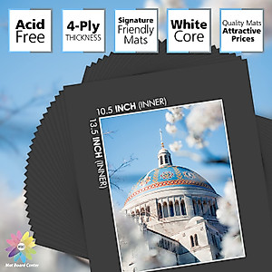 Mat Board Center, 25 Pack of Black Pre-Cut Mat Board 16x20 Picture Mat for 11x14 Photo with White Core Bevel Cut Mattes Sets. Includes 25 Acid Free Mats & 25 Backing Board & 25 Clear Bags