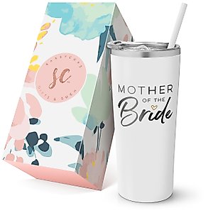 SassyCups Mother of the Bride Cup | Vacuum Insulated Stainless Steel Tumbler for Bride's Mom | Engagement Announcement | Travel Mug for Bride's Mother | Bridal Party (22 Ounce, White)