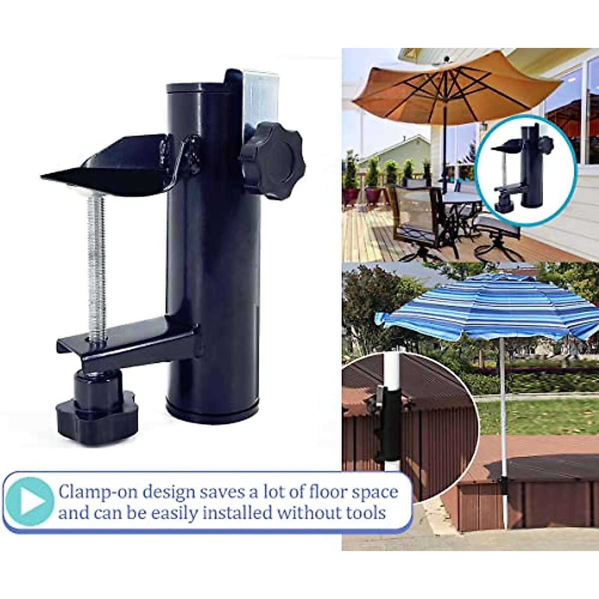 MILIMOLI Umbrella Chair Clamp, Bench Umbrella Holder Clip, Patio Umbrella Stand for Parasols, Flags and Fishing Rods on Railing, Fences, Terraces, Gardens, Benches or Shipboards