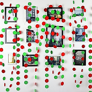 LeeSky Red & Green Circle Dots Garland -Christmas Party Decorations, Grinch Christmas Decorations, Christmas Door Banners,Let's Get Elfed Up Party Decor （ 4 Pack 40 Feet Paper ）