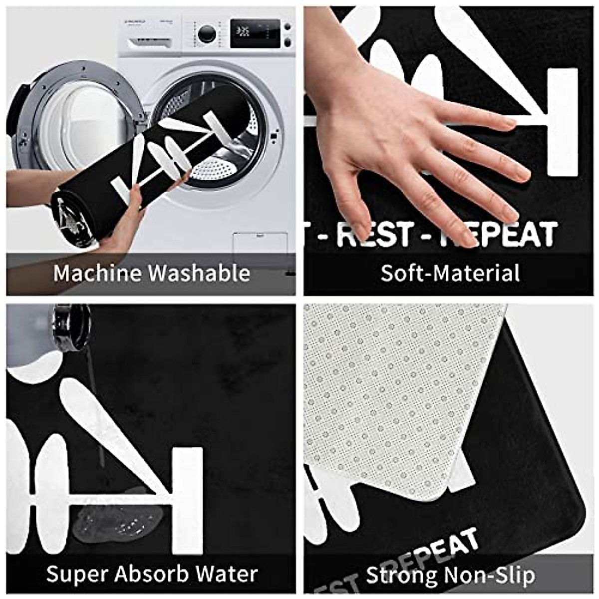 Lift Rest Repeat Weight-Lifting Indoor Doormat Home Entrance Interior Front Door Mat Anti-Slip Rubber Door Front Pad 16x24in