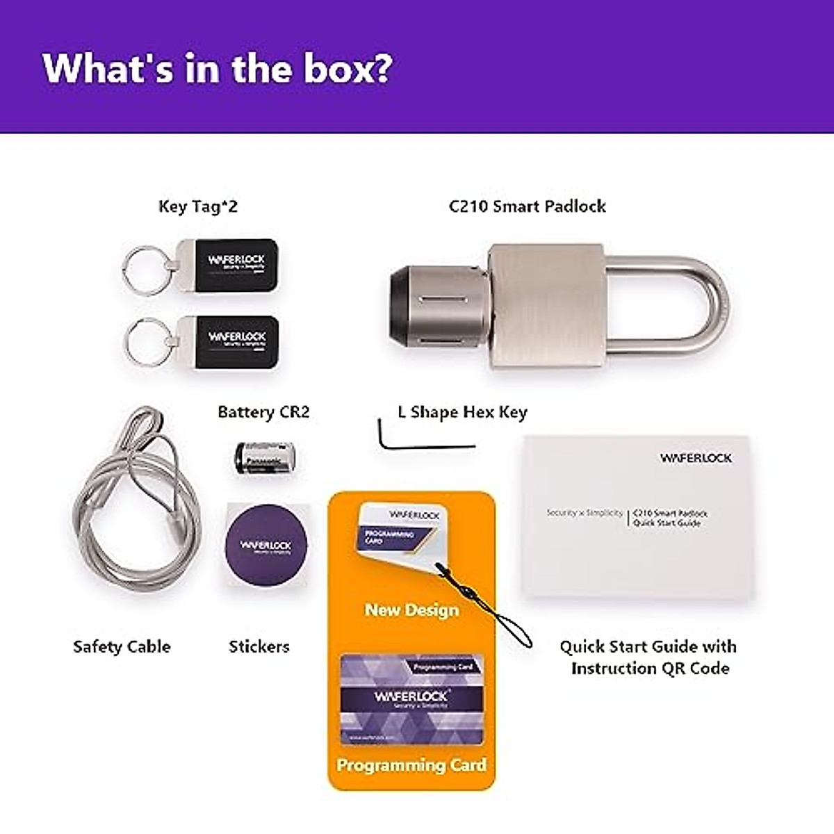 WAFERLOCK Outdoor Weatherproof Smart Padlock with Bluetooth App Control, Keycard, Pin Code, Ideal for Fence, Gate, Shed and Equipment Maintenance, Anti-Drill, Anti-Shim, Stainless Steel, C210