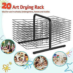 DONGYUE 20 Layers Drying Rack, Back-to-Back Double-Sided Art Drying Rack, with 20 Wire Shelves for Works of Art, Black Powder Coated Finish, Ideal for Schools and Art Clubs,