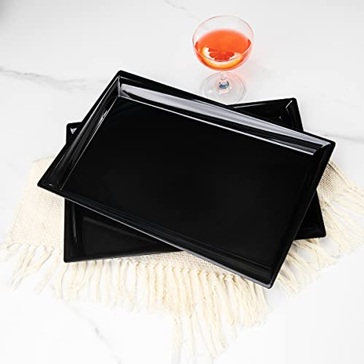 Supernal 12 pack Black Plastic Serving Trays, 15"x10" PlasticTrays, Plastic Fast Food tray, Heavy duty Platters, Disposable Serving Party Platters Black，Party Serving Trays