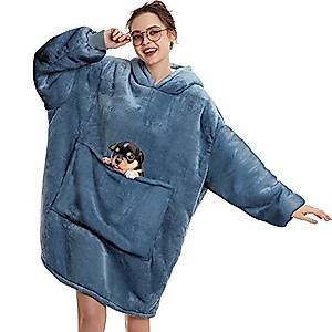 Aemilas Wearable Blanket Hoodie,Oversized Sherpa Sweatshirt Blanket with Hood Pocket and Sleeves,Cozy Soft Warm Plush Hooded Blanket for Adult Women Men Teens,One Size Fits All(Grey)