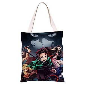 LFASHION Anime Destruction Slayer Shoulder Bag Shopping Bag Girl Black Canvas Bag Storge One Shoulder Handbag Canvas Fans Bag