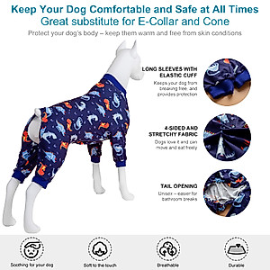 LovinPet Pitbull Pet Onesie, Comfy Lightweight Stretchy Fabric, Blue Dinosaurs Print, Sun Protection, Pet Anxiety Relief Shirt, Easy to Wear Dog Costume for Party,Blue White XL