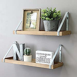Stratton Home Decor Wood & Metal (Set of 2) Shelves, 20.08 W X 7.28 D X 7.87 H, Wood, Galvanized