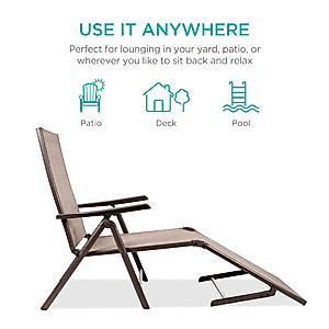 Best Choice Products Set of 2 Outdoor Patio Chaise Lounge Chair Adjustable Reclining Folding Pool Lounger for Poolside, Deck, Backyard w/Steel Frame, 250lb Weight Capacity - Brown