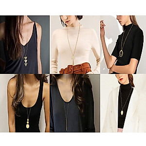 Fesciory 6 PCS Long Pendant Necklace for Women, Gold Bar Circle Leaf Triangle Tassel Y Necklace Set(Set 2)