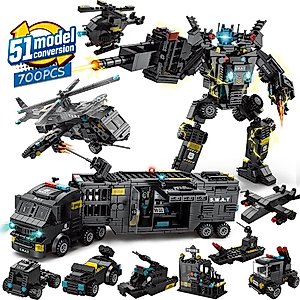 51-in-1 Robot Building Kit for Kids STEM Building Toys Erector Set for Boys 8-12 Engineering STEM Projects SWAT Police Building Blocks Toys Gifts for Boys Kids Age 6 7 8 9 10 11 12 Years Old 700PCS
