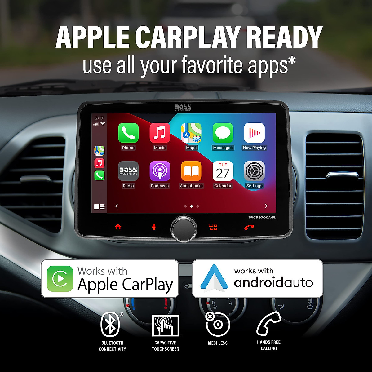 BOSS Audio Systems BVCP9700A-CFL Car Stereo System - Apple CarPlay, Android Auto, Single Din With 7 Inch Touchscreen, Bluetooth and Calling Head Unit, Radio Receiver, No CD Player, Backup Camera
