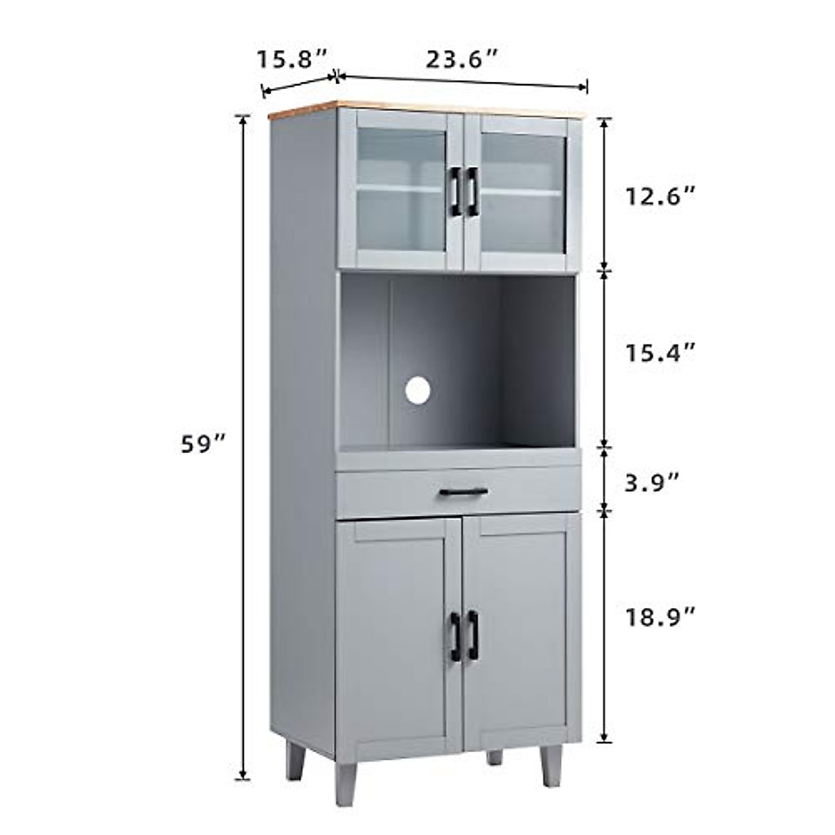 MELLCOM Kitchen Cabinet，Pantry Cabinets with 2 Cabinets, 1 Cutlery Drawer, 1 Open Shelf, Kitchen Storage Cabinets for Home&Office