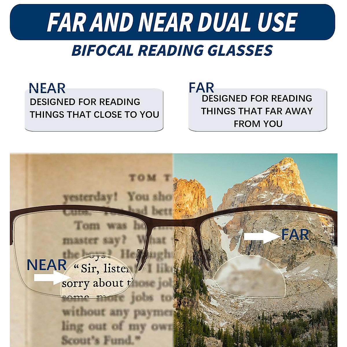 JJWELL 3 Pack Bifocal Reading Glasses for Men Blue Light Blocking, Anti Eyestrain/ Dryness/ UV Spring Hinge Bifocal Readers for Men with Pouches, Half Metal Eyeglasses (2.5)