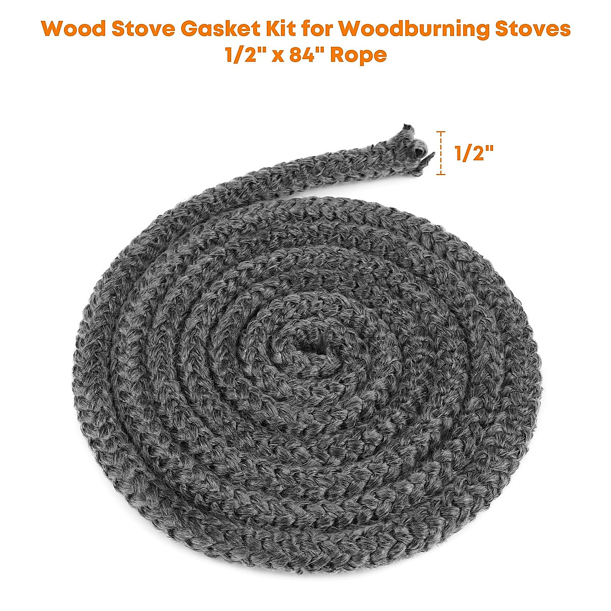Stanbroil Wood Stove Gasket, 1/2" x 84" Graphite Impregnated Fiberglass Rope Seal, Gasket Rope Replacement Kits for Wood Stove Door