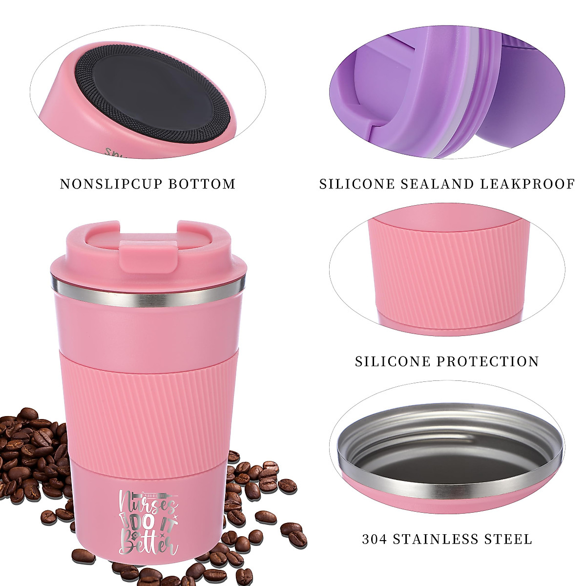 Topphopy 6 Pcs Nurse Gift Bulk Nurse's Day Appreciation 12oz Tumbler Insulated Travel Coffee Mug with Leakproof Lids Thank You Funny Nurse Cup Nursing Week Day Graduation Gift (12OZ, FUNNY)