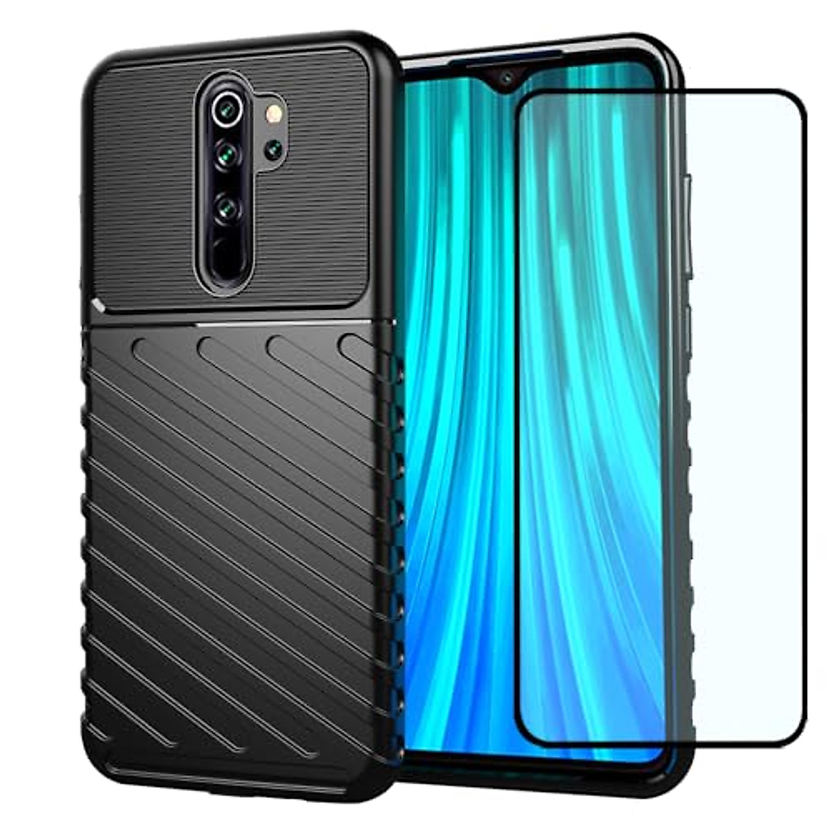 DFTCVBN Phone Case for Redmi Note 8 Pro Case, M1906G7I Case with Screen Protector, Military Grade Shockproof Rugged Shield Anti-Scratch Soft TPU Back Cover Cases for Xiaomi Redmi Note 8 Pro Black