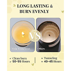 Veda Tinda Scent Freesia Scented Candles for Home, Natural Beeswax Candles 7.4oz, Luxury Fragrance Glass Jar Candle Housewarming Gift for Women, Over 55 Hours of Burn Time