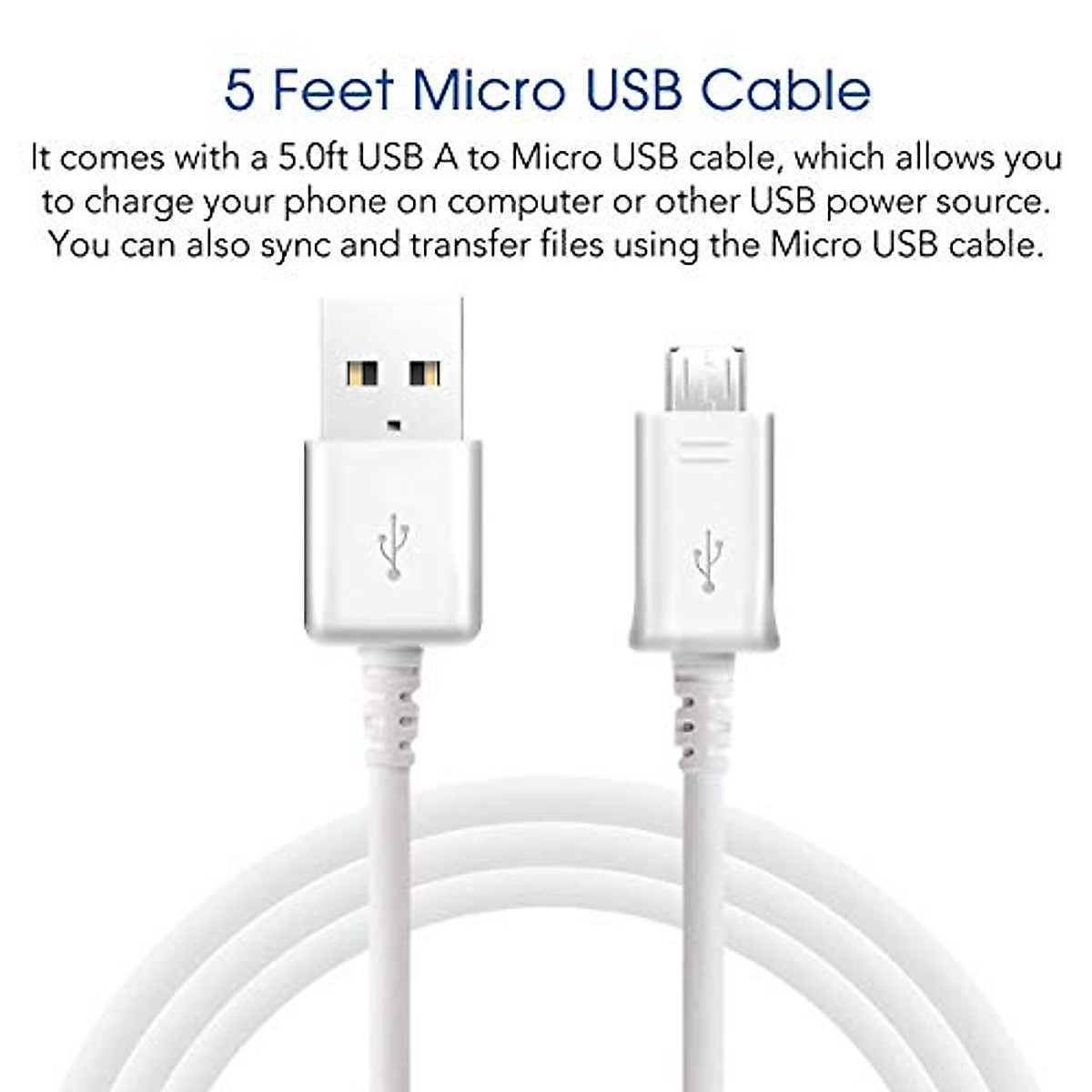 Wall Charger Kit Adaptive Fast Charge Compatible Samsung Galaxy S7 / S7 Edge / S6 / S6 Plus / A6 / J7 / J3 / Note5 4, USB 2.0 Charger Plug and Micro USB Cable (2 Pack)