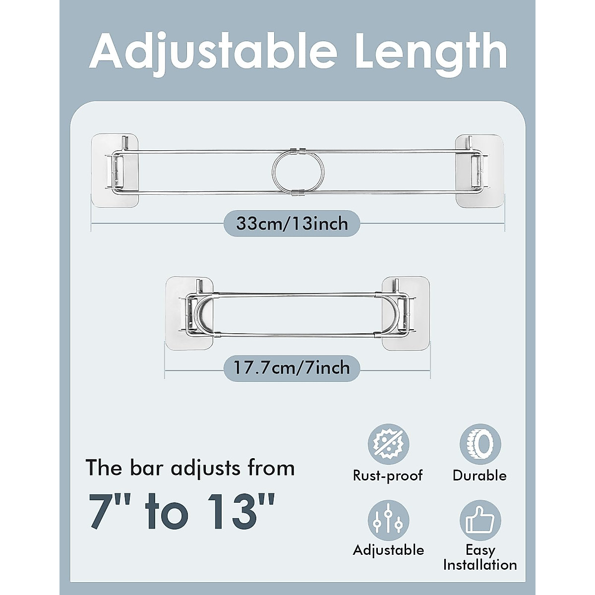 ELETHOR 2PCS RV Shower Corner Storage Bar, 7"-13" Adjustable RV Shelving Bars with 180° Swivel Angle Bases and Hooks, Stainless Steel RV Shower Caddy for SecuringToiletries