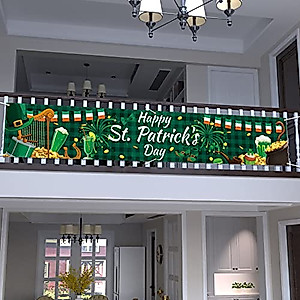 Probsin Happy St. Patrick's Day Banner 120" x 20" Large St Patricks Day Decorations Shamrock Clover Sign Irish Party Hanging Supplies Decor Lucky Holiday with Brass Grommets for Home,Outdoor,Indoor,Yard,Garden