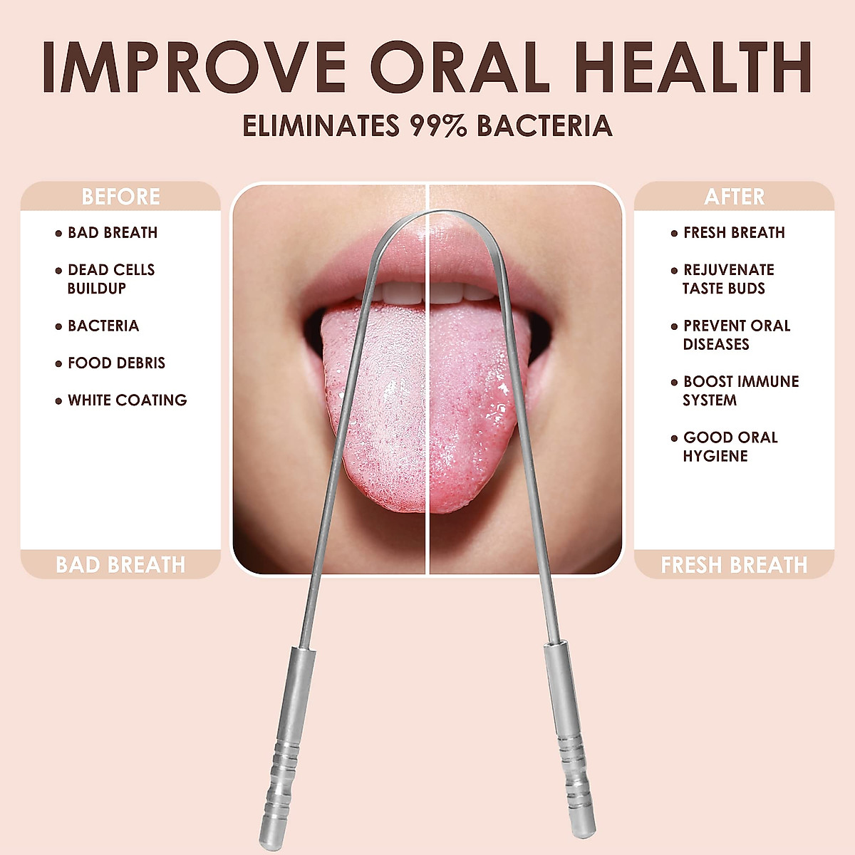 TruLife Tongue Scraper Tongue Cleaner Surgical Grade Stainless Steel (2 Pack), Reduce Bad Breath (Travel Cases Included), Metal Tongue Cleaner, Tongue Scraper for Fresher Breath & Easy to Use