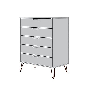 Manhattan Comfort Rockefeller Mid Century Modern 5-Drawer Tall Dresser, White