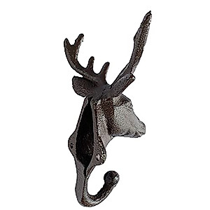 Rustic Heavy Duty Cast Iron Decorative Deer Wall Hooks Deer Antler Key Hat Holder Hanging Towel Key Coat Hook Rack Durable Iron Hanger Living Room Bathroom Room Kitchen Farmhouse Wall Decoration