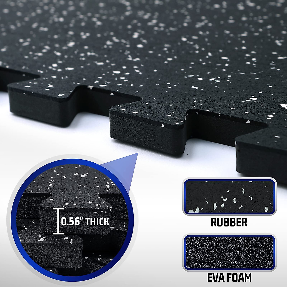 SUPERJARE 6 Tiles Equipment Flooring Mat for Floor Workout Exercise Home Gym with Heavy Duty Rubber Top, Interlocking Rubber , 24" x 24" (24 sqft), 0.56 Inch Thick